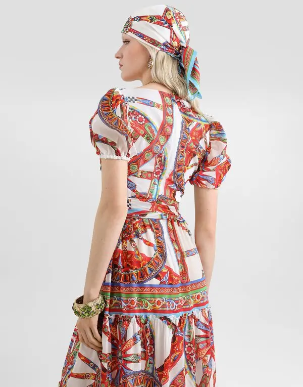 Dolce & Gabbana Long Batiste Dress With Carretto Print