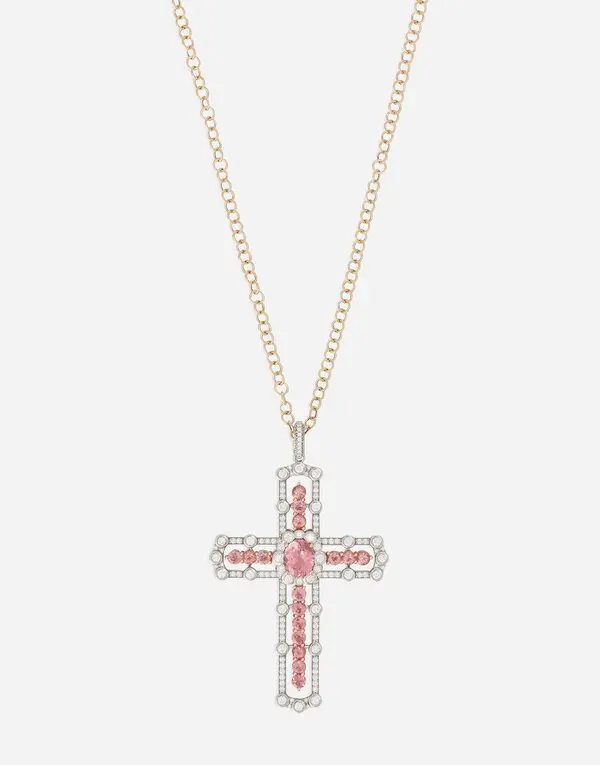 Dolce & Gabbana 18 Kt Gold Cross Pendant Necklace With Tourmalines