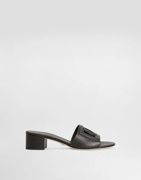 Dolce & Gabbana Calfskin Sliders With Dg Logo - Black