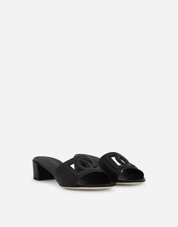 Dolce & Gabbana Calfskin Sliders With Dg Logo - Black