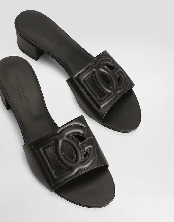 Dolce & Gabbana Calfskin Sliders With Dg Logo - Black