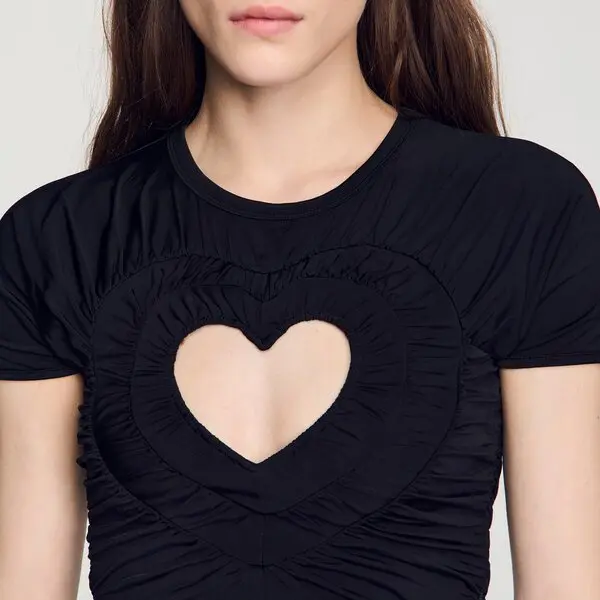 Sandro Ruched Heart Cropped T-shirt