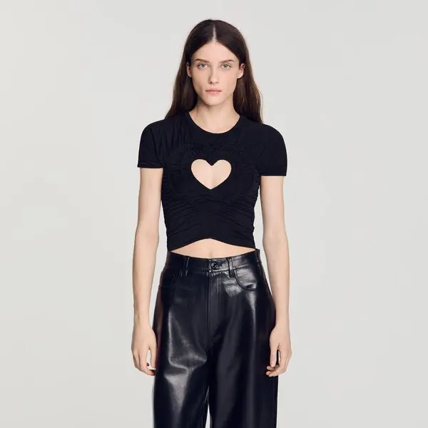 Sandro Ruched Heart Cropped T-shirt