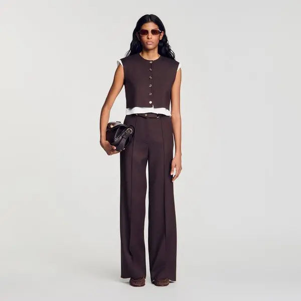 Sandro 2-in-1 Wool Crop Top With Contrasting Details - Light Brown