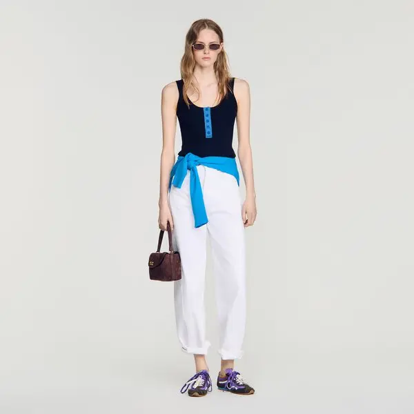 Sandro Contrast Button Vest Top - Navy Blue