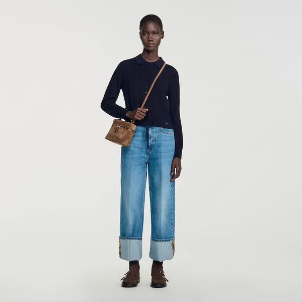 Sandro Pointelle Knit Cardigan - Navy Blue