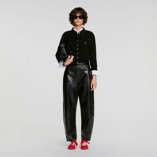 Sandro Wool Cardigan With Metal Buttons And Patch Pockets - Black