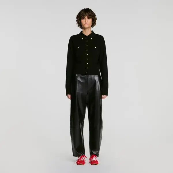 Sandro Wool Cardigan With Metal Buttons And Patch Pockets - Black