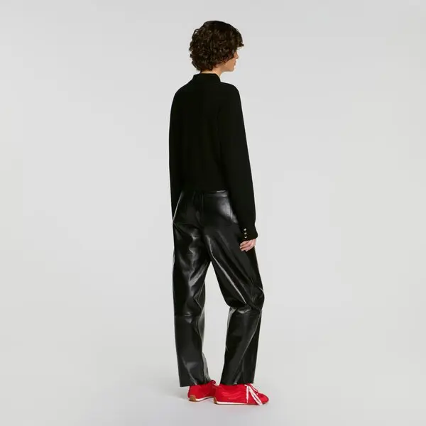 Sandro Wool Cardigan With Metal Buttons And Patch Pockets - Black
