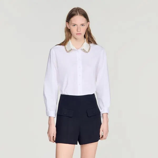 Sandro Cropped Jewel Collar Shirt