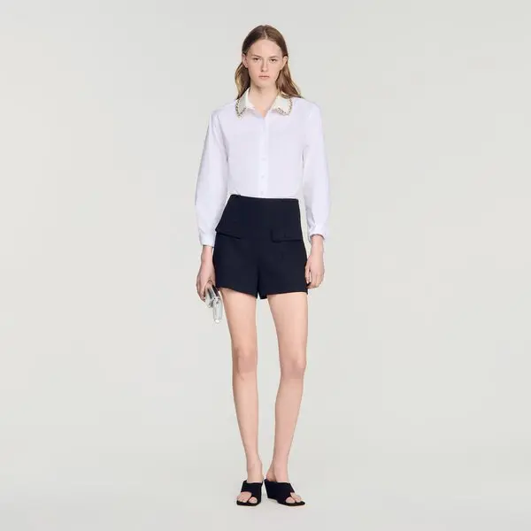 Sandro Cropped Jewel Collar Shirt