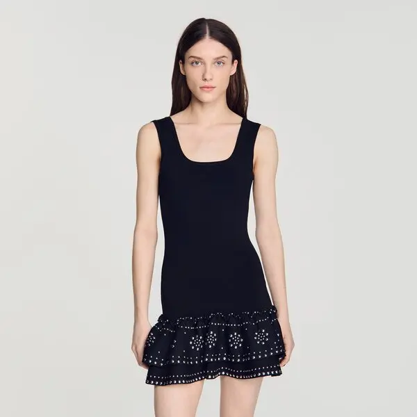 Sandro Short Knit Dress With Studs