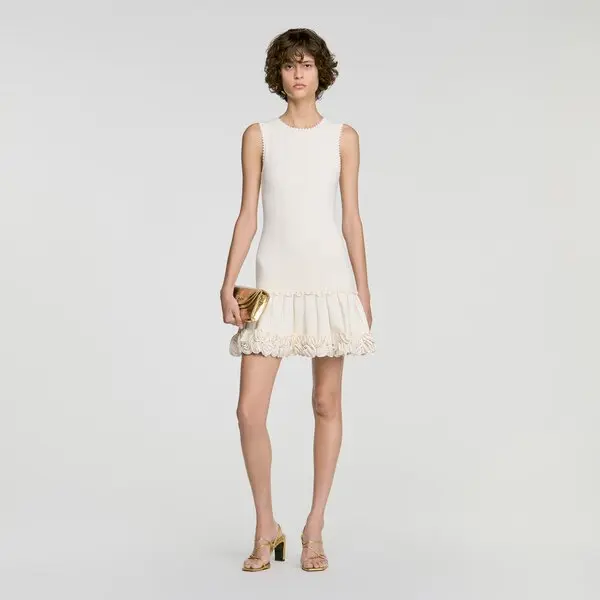 Sandro Floral Knit Mini Dress - Ecru