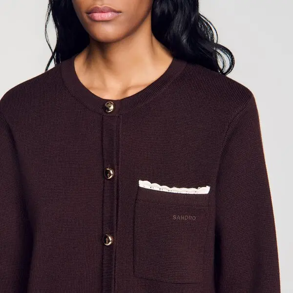 Sandro Acrylic Knit Cardigan With Lace Trim