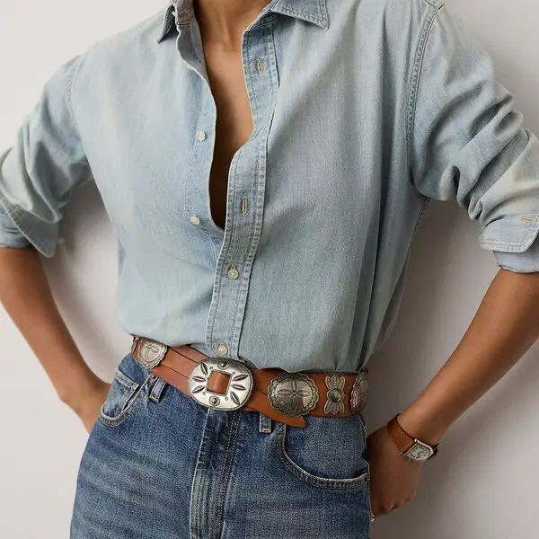 Ralph Lauren Cast Concho Leather Belt - Brown