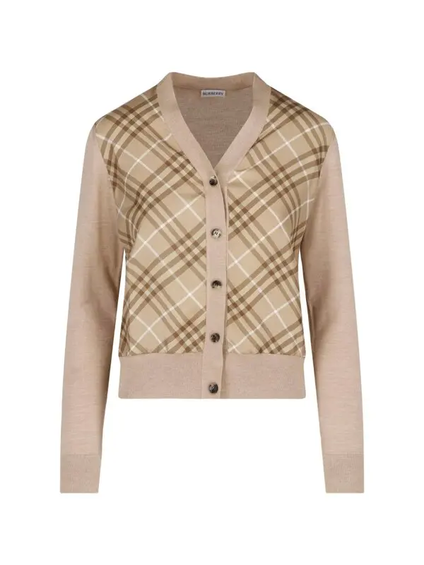 Burberry Check Detail Cardigan - Beige