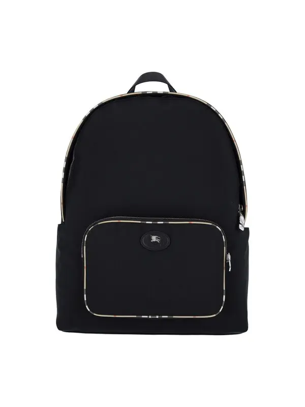 Burberry Backpack With Check Finishes - Black