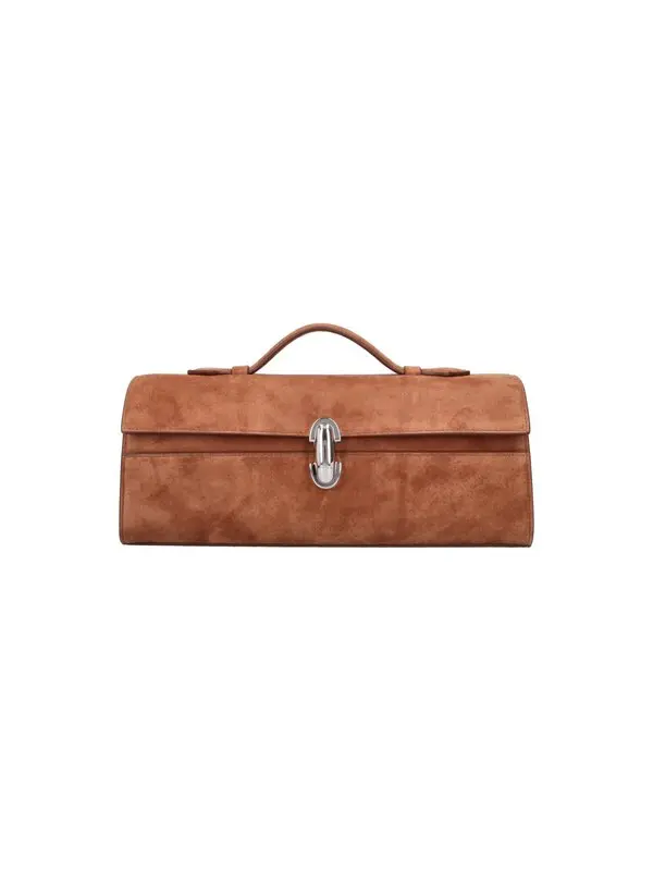 Savette Symmetry Slim" Pouch With Gold Tone Flap Closure - Brown