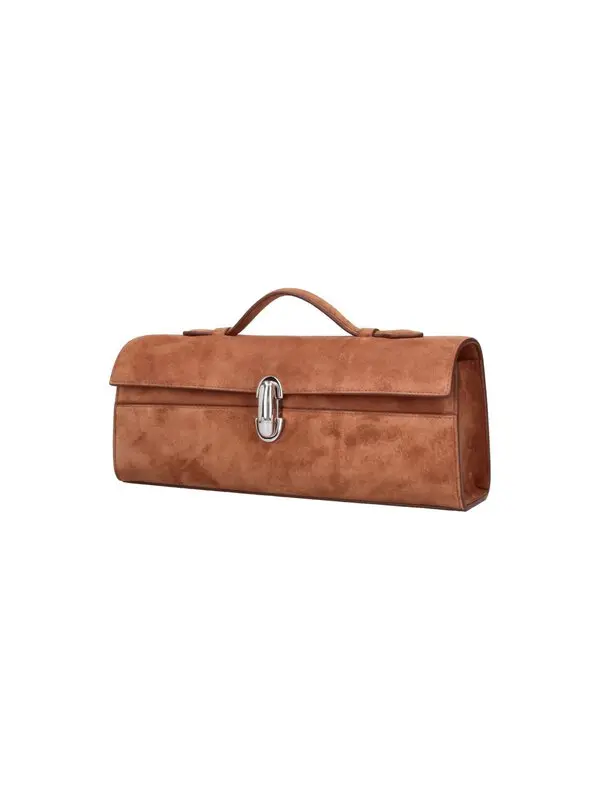 Savette Symmetry Slim" Pouch With Gold Tone Flap Closure - Brown