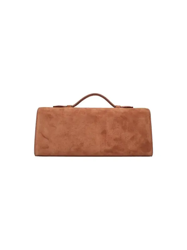 Savette Symmetry Slim" Pouch With Gold Tone Flap Closure - Brown