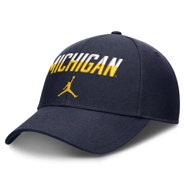 JORDAN Michigan Sideline Rise Gameday Brand Dri-fit College Trucker Adjustable Hat - Blue