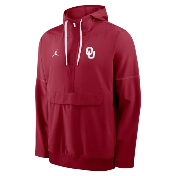 JORDAN Oklahoma Sideline Anorak Brand College 1/2-zip Hooded Jacket - Red