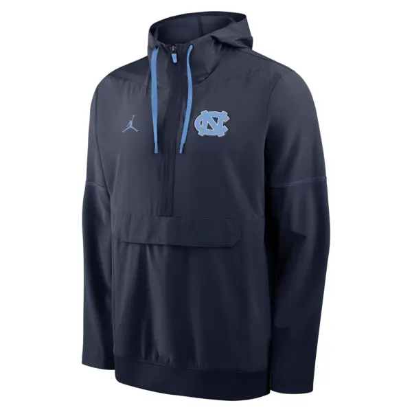 JORDAN North Carolina Sideline Anorak Brand College 1/2-zip Hooded Jacket - Blue