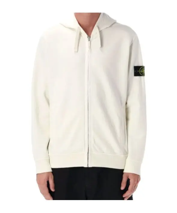 Stone Island Compass Patch Zip-up Hoodie - Ivory