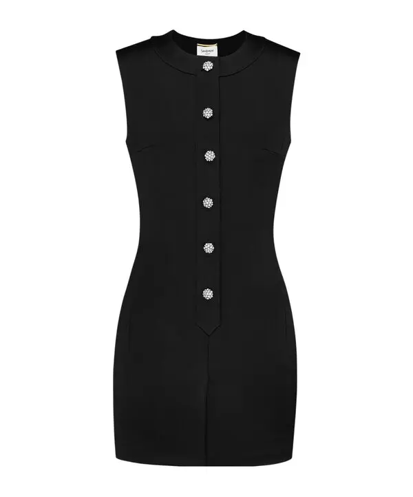 Saint Laurent Embellished Sleeveless Mini Dress - Black