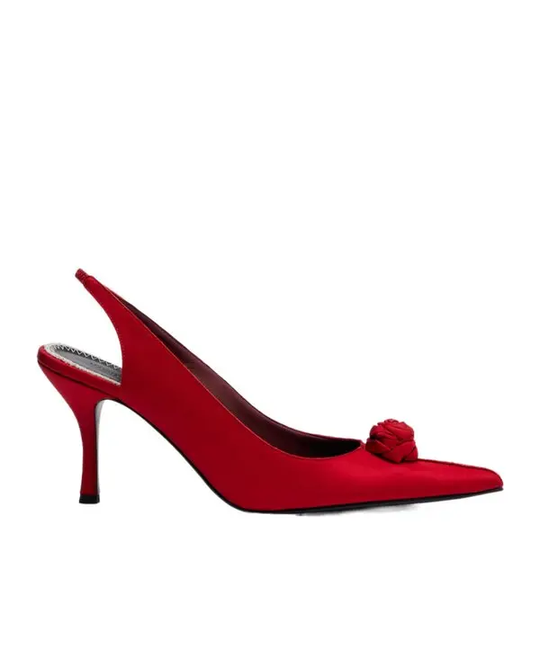 Magda Butrym Floral-appliqué Satin Slingback High-heeled Sandals - Red