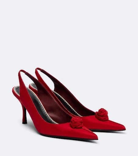 Magda Butrym Floral Appliqué Satin Slingback High-heeled Sandals