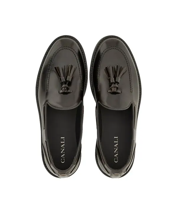 Canali Leather Tassel Detail Loafers - Black