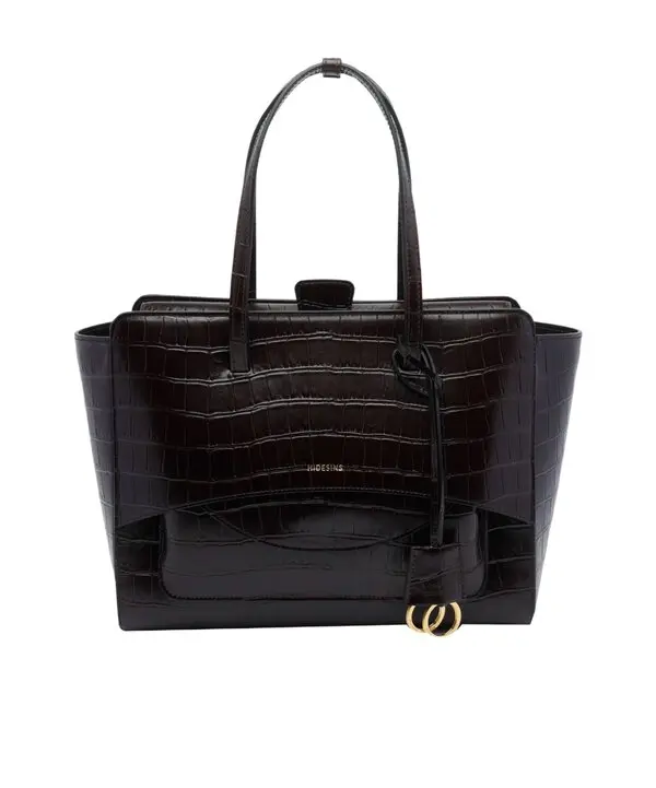 HIDESINS Large Croc Effect Tote Bag With Detachable Pouch - No