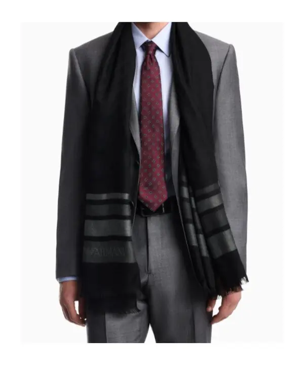 Emporio Armani Striped Modal And Viscose Scarf With Fringe