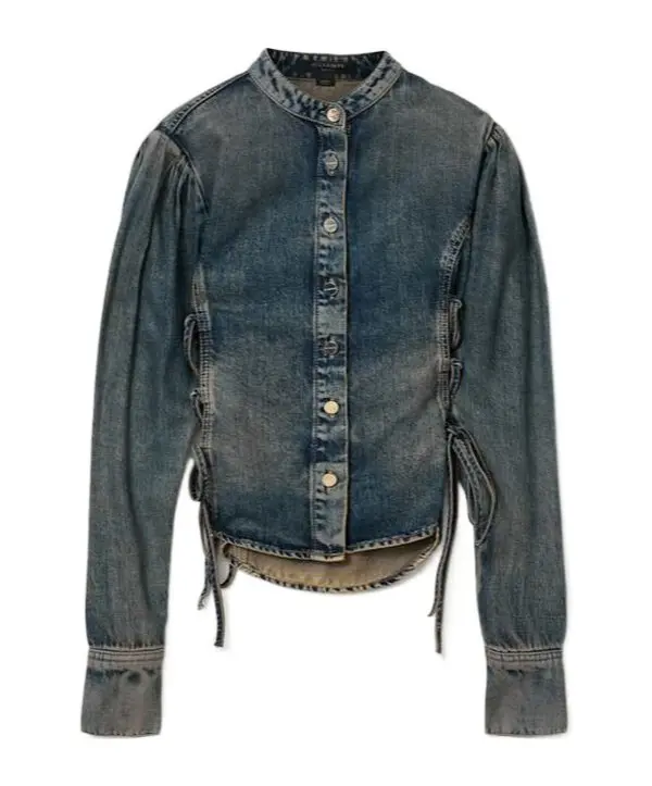 ALLSAINTS Evanna Lace-up Denim Top - Navy Blue