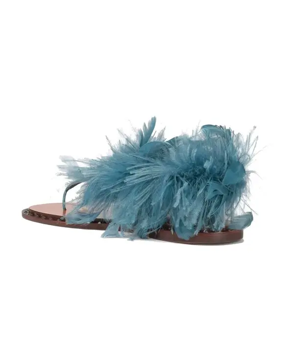 Valentino Garavani Feather-trimmed Flat Sandals