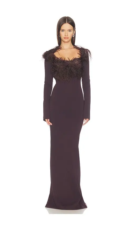 Attico Long Feather Gown In Brown