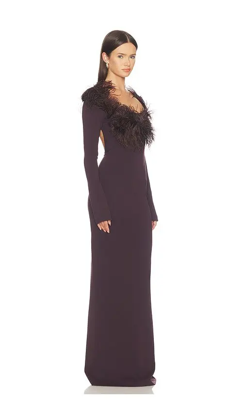 Attico Long Feather Gown In Brown