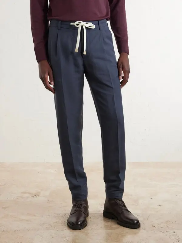 Eleventy Straight-leg Lyocell And Linen-blend Trousers