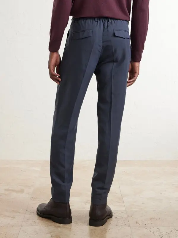 Eleventy Straight-leg Lyocell And Linen-blend Trousers