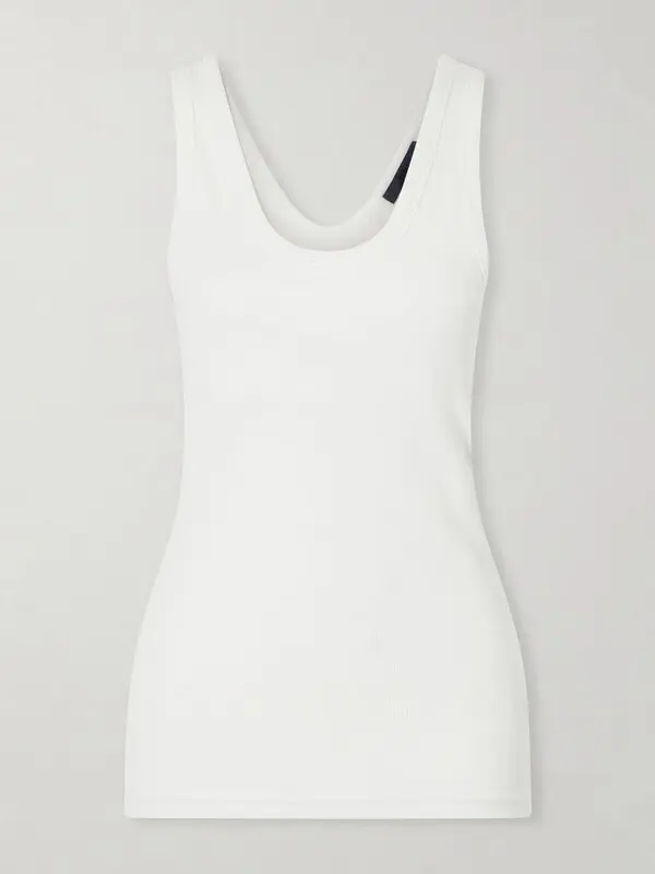 Tibi Ribbed Stretch-cotton Cut-out Tank - White