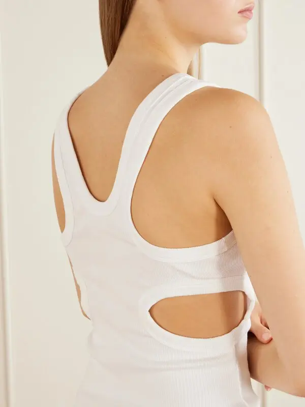 Tibi Ribbed Stretch-cotton Cut-out Tank - White