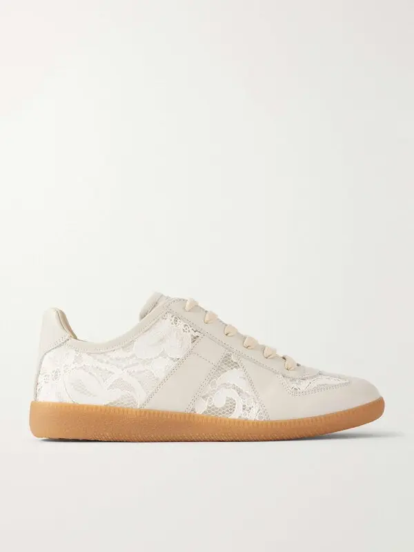 MAISON MARGIELA Replica Lace And Leather Sneakers - White