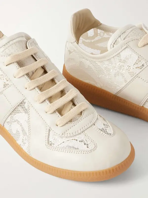 MAISON MARGIELA Replica Lace And Leather Sneakers - White