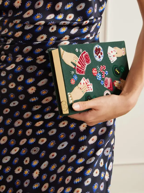 OLYMPIA LE-TAN The Queen Of Cards Embroidered Canvas Clutch - Multi