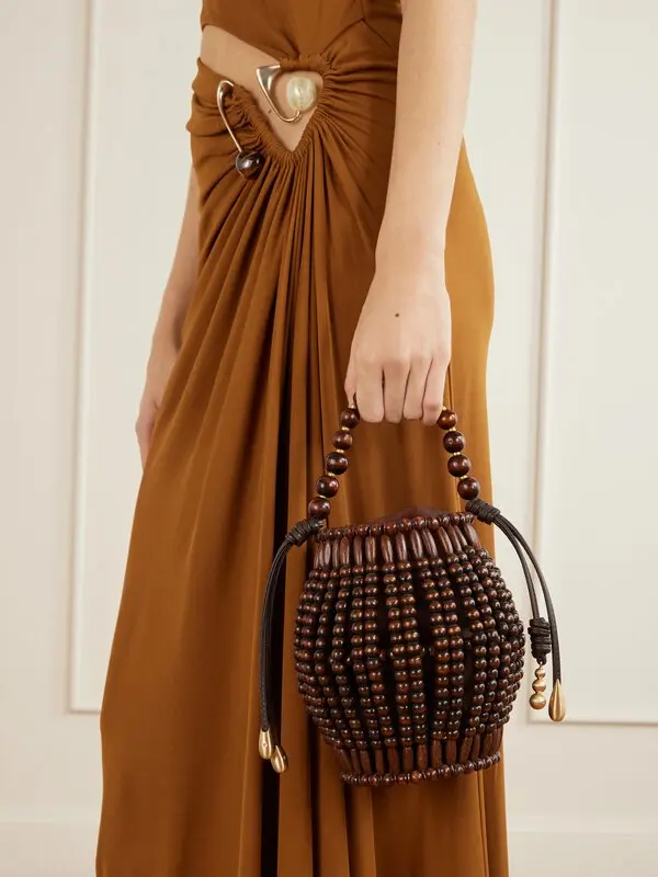 Cult Gaia Lanterna Wood-beaded Mini Bag - Brown