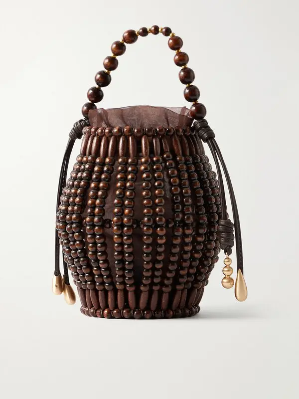Cult Gaia Lanterna Wood-beaded Mini Bag - Brown