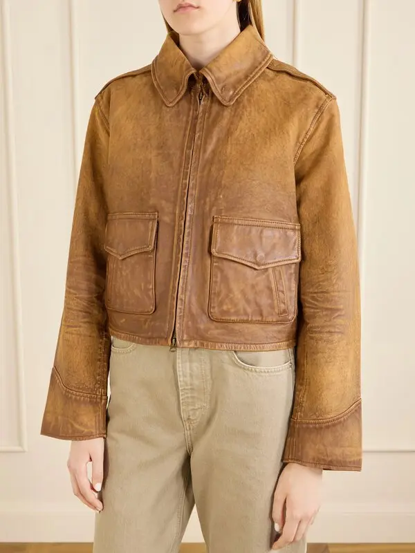 Polo Ralph Lauren Distressed Leather Bomber Jacket