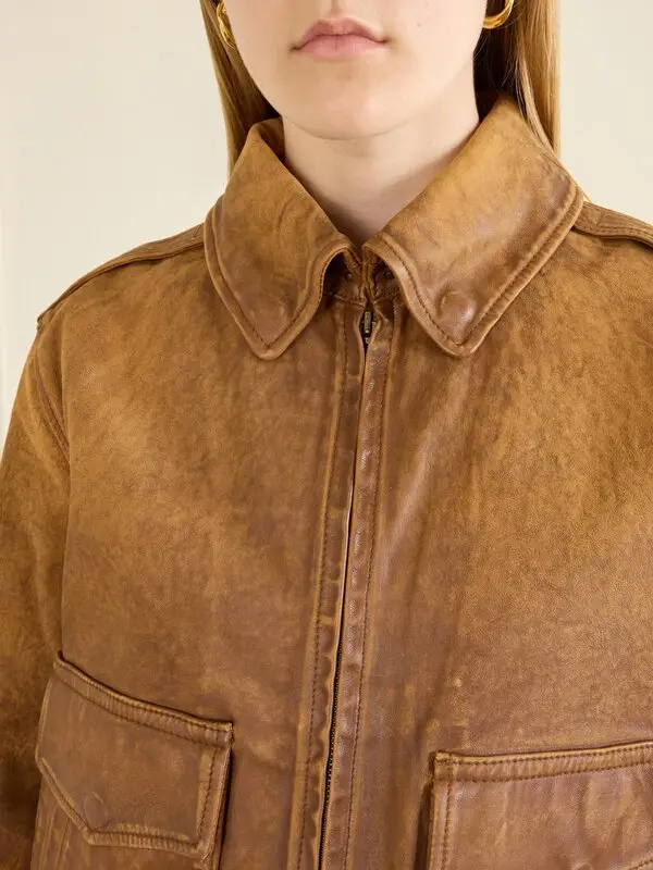 Polo Ralph Lauren Distressed Leather Bomber Jacket