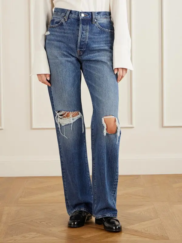 FRAME The Vertical Distressed-detail Straight-leg Jeans